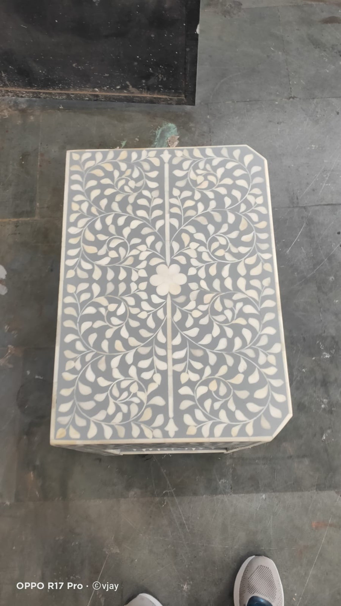 Bone Inlay Bedside Table With Shelf Dark Grey Bone Inlay - Etsy