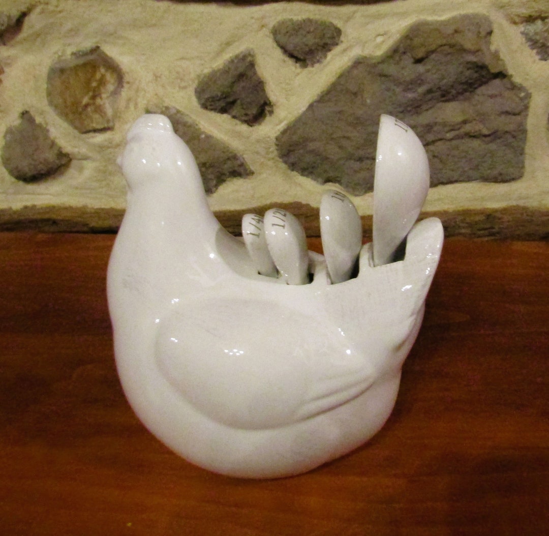 White Ceramic Country Kitchen Chicken With Measuring Spoons - Etsy