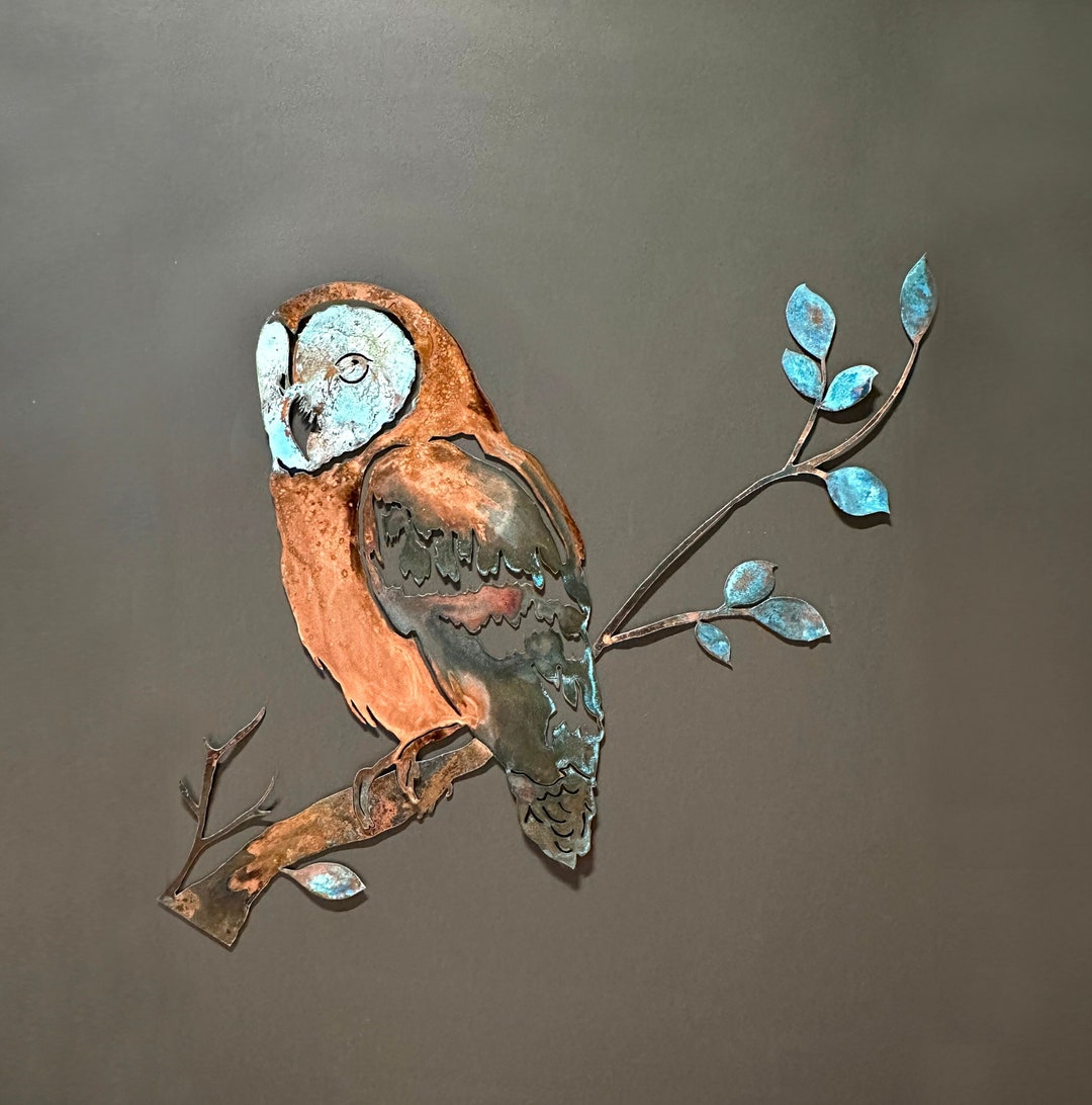 Owl Wall Decor, Copper Art Owl Silhouette, Patinated Copper Decoration ...