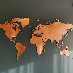 Copper World Map - Unique Wall Decoration. Metal Wall Art - Copper Wall ...