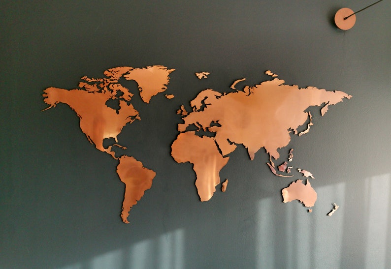 Copper World Map Unique Wall Decoration. Metal Wall Art - Etsy