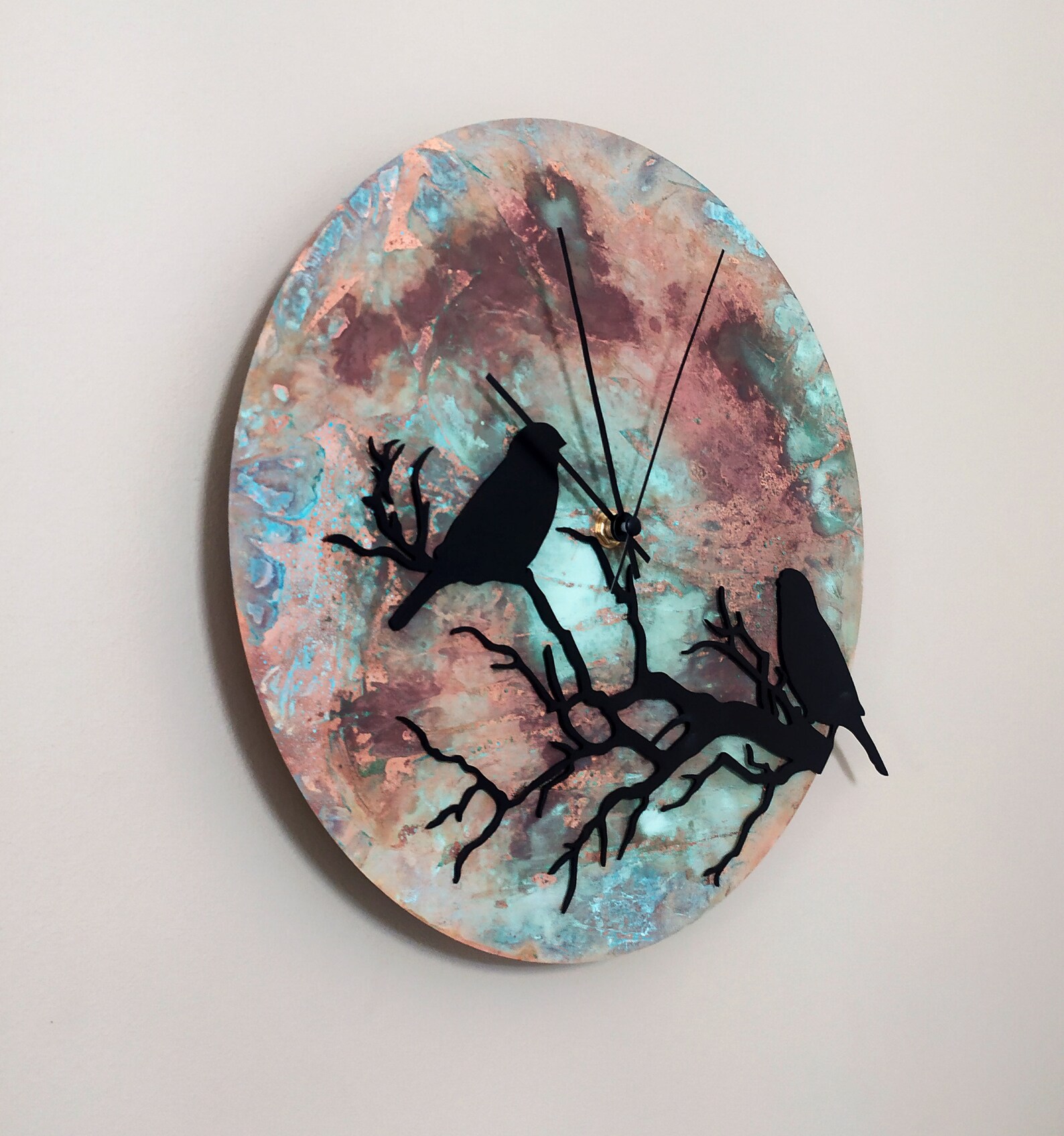 Copper Wall Clock Metal Clock With Birds Ornaments Metal - Etsy