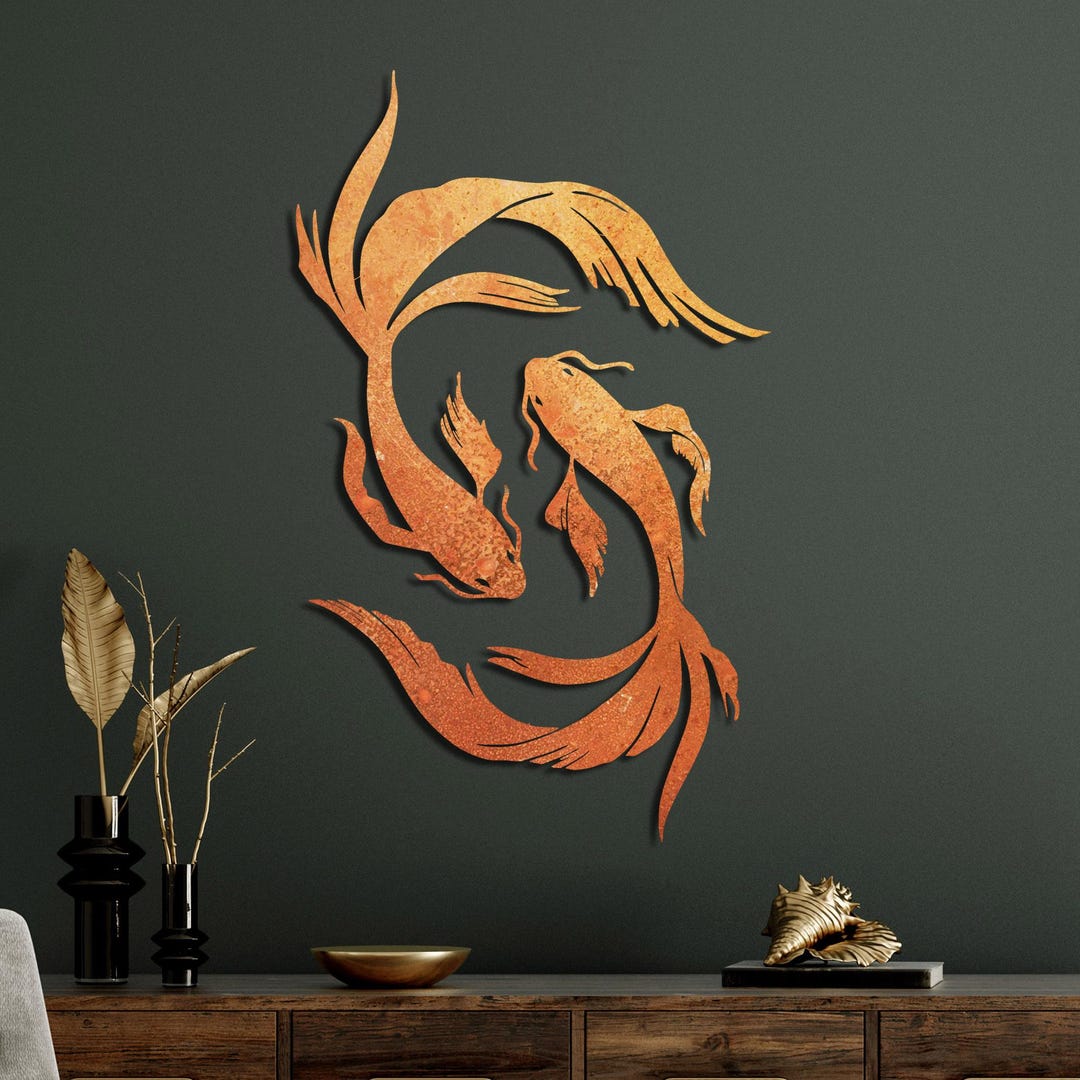 Koi Fish Copper Wall Art, Fish Koi Decoration, Unique Handmade Wall Art ...