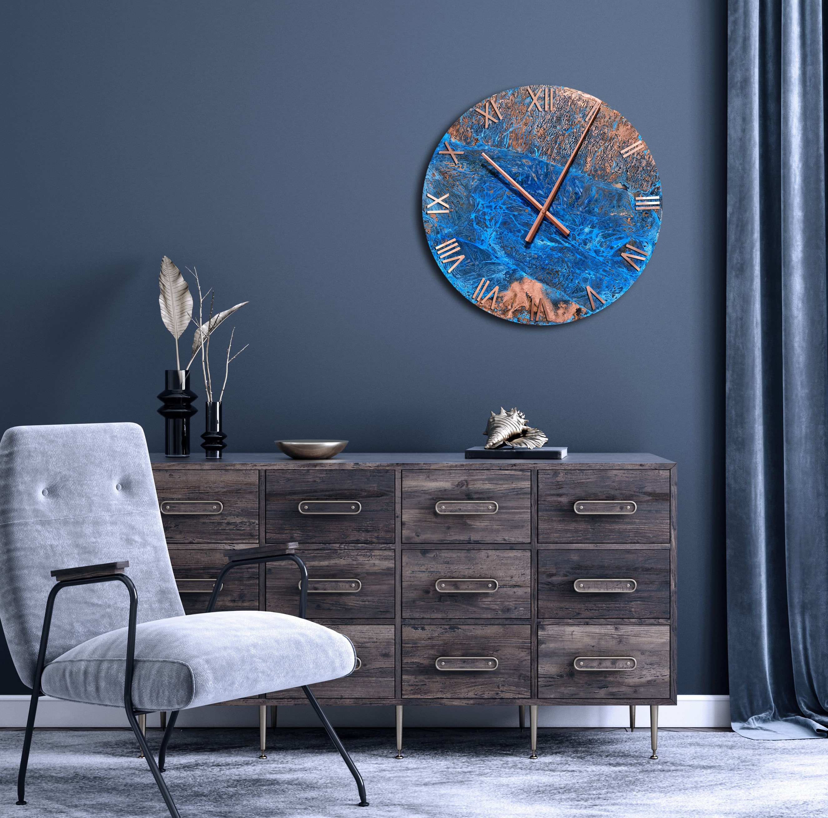 Wall Clock Large With Numerals. Copper Wall Clock Roman Numerals. Round ...