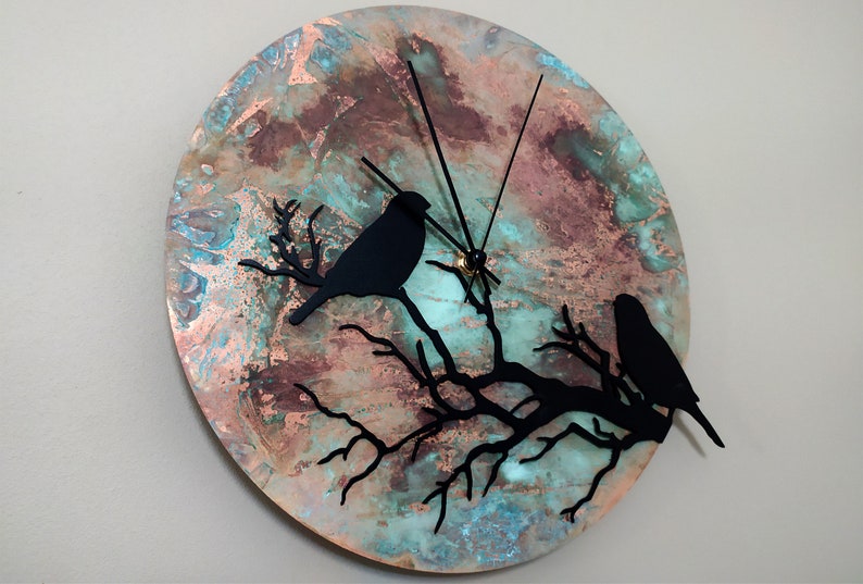 Copper Wall Clock Metal Clock With Birds Ornaments Metal - Etsy