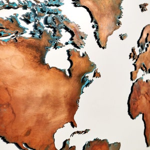 Metal World Map. Patinated Copper Wall Art. Large Copper Map. World Map ...