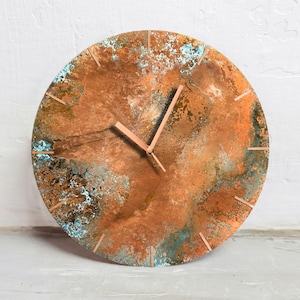 Wall Clock Round, Copper Clock, Artistic Wall Clock, Industrial Clock ...