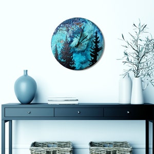 Round Wall Clock Forest. Trees Wall Art. Copper Wall Clock. Patina ...