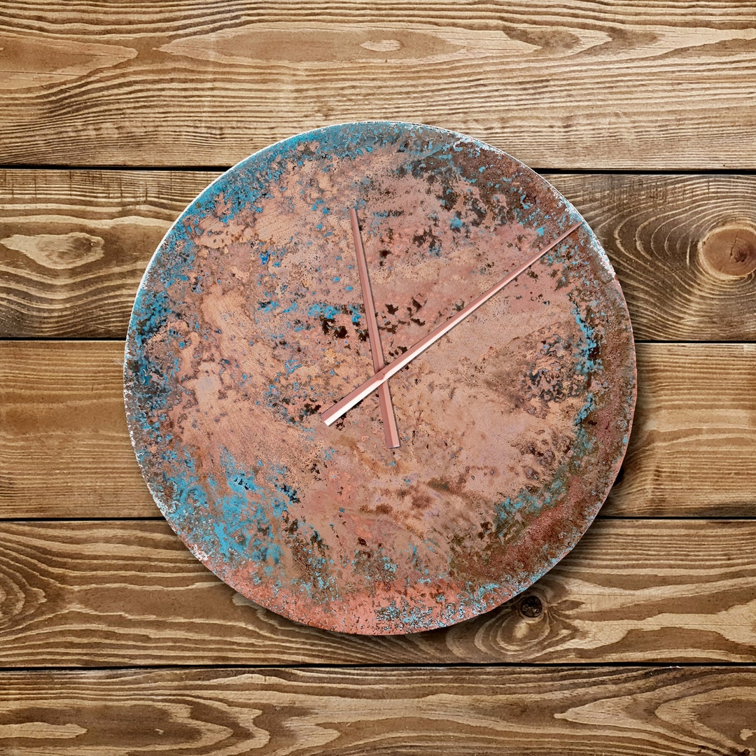 Wall Clock Copper. Round Clock Large. Patinated Copper Clock. Copper ...