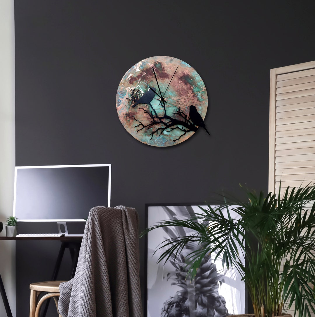 Copper Wall Clock, Metal Clock With Birds Ornaments, Metal Round Clock ...