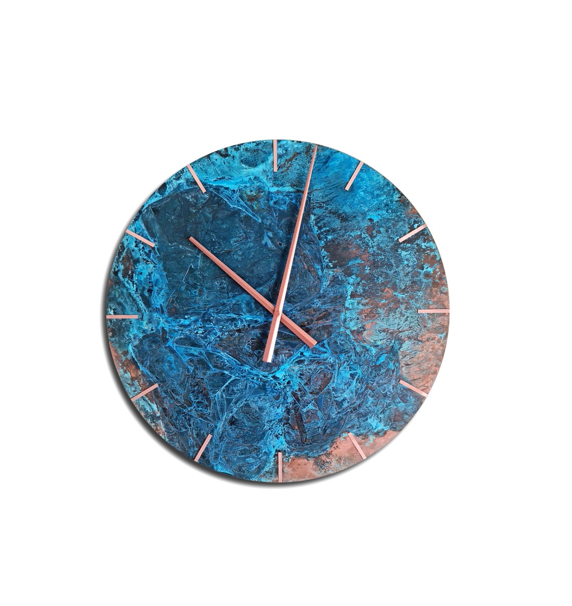 Wall Clock Blue Patina Copper Round Metal Wall Clock | Etsy