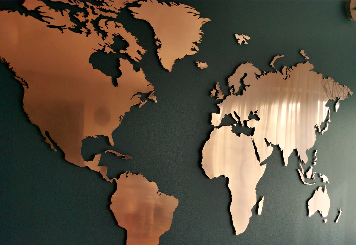 Copper World Map Unique Wall Decoration. Metal Wall Art - Etsy