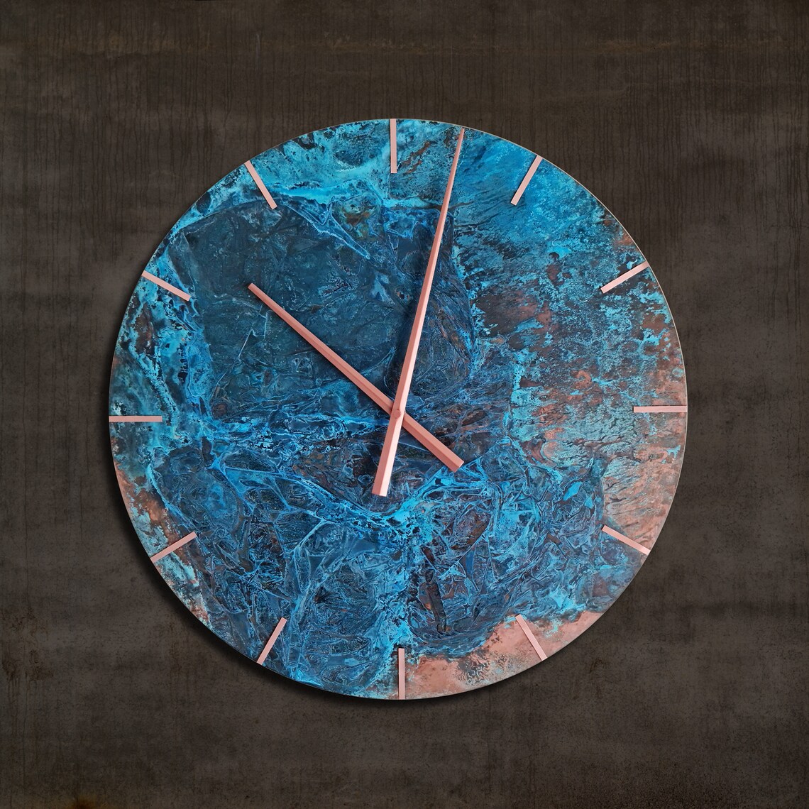 Wall Clock Blue Patina Copper Round Metal Wall Clock - Etsy