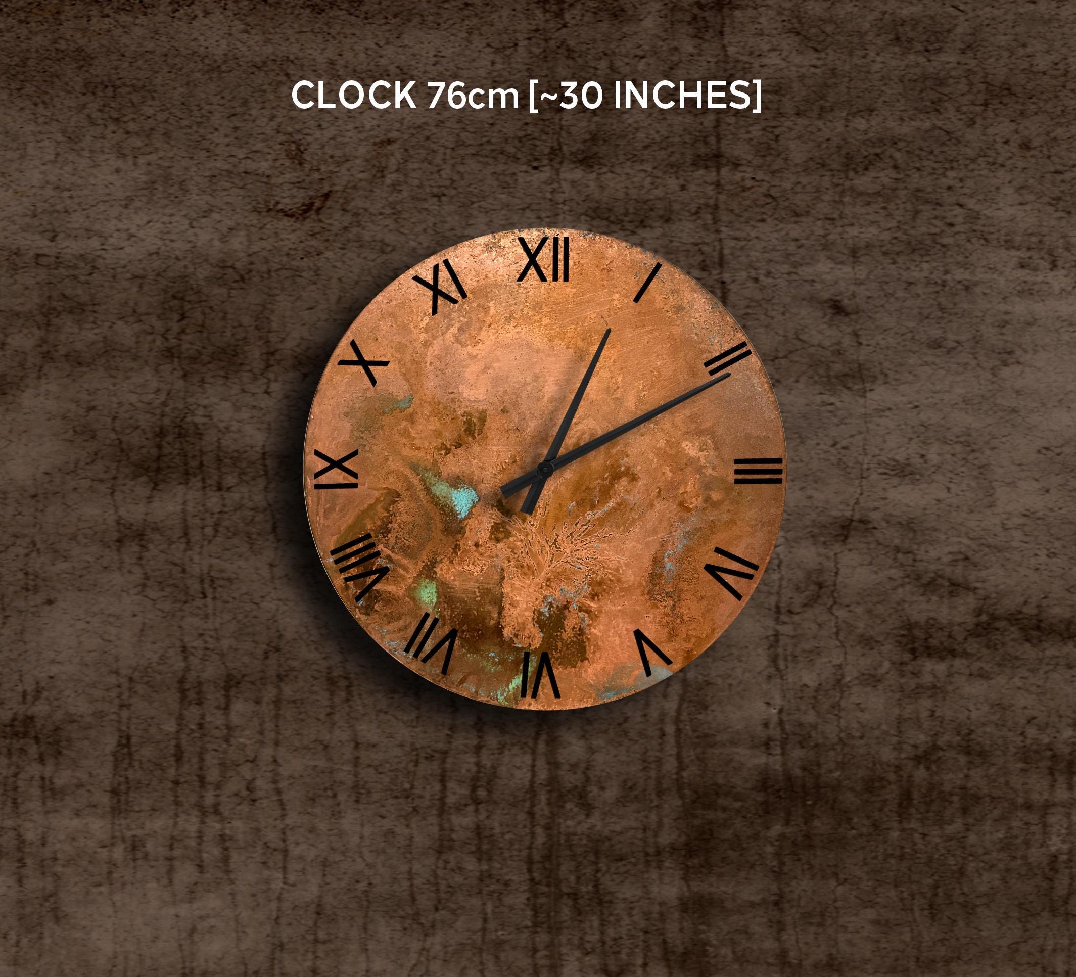 Copper Wall Clock With Roman Numerals. Large Handmade Wall Clock. Round ...