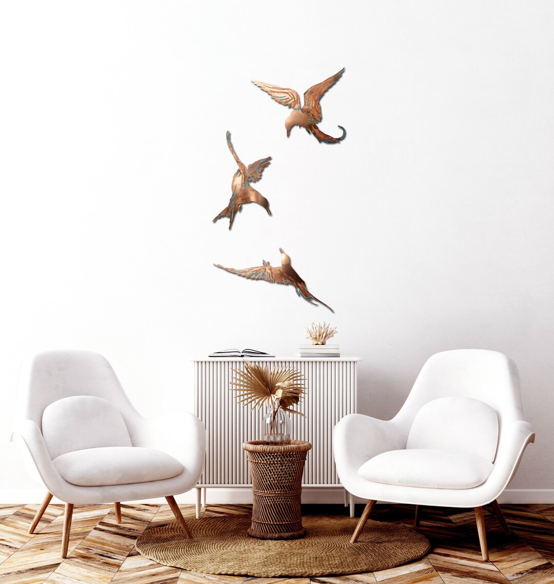 Birds Copper Wall Art. Metal Wall Decoration Patinated Copper. Flying ...