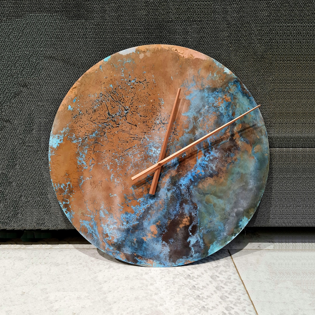 Wall Clock Copper Patina, Round Wall Clock Large Size, Copper Clock ...