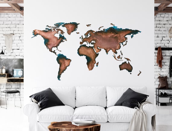 Copper World Map. Map Wall Decor. Copper Wall Art. Large Worl - Etsy