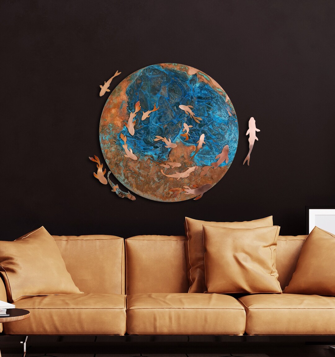 Fish Family Copper Wall Art, Metal Wall Decor Koi Fish, Wall Art Nature ...