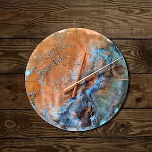 Large Wall Clock, Industrial Copper Wall Clock, Wall Art Copper, Round ...