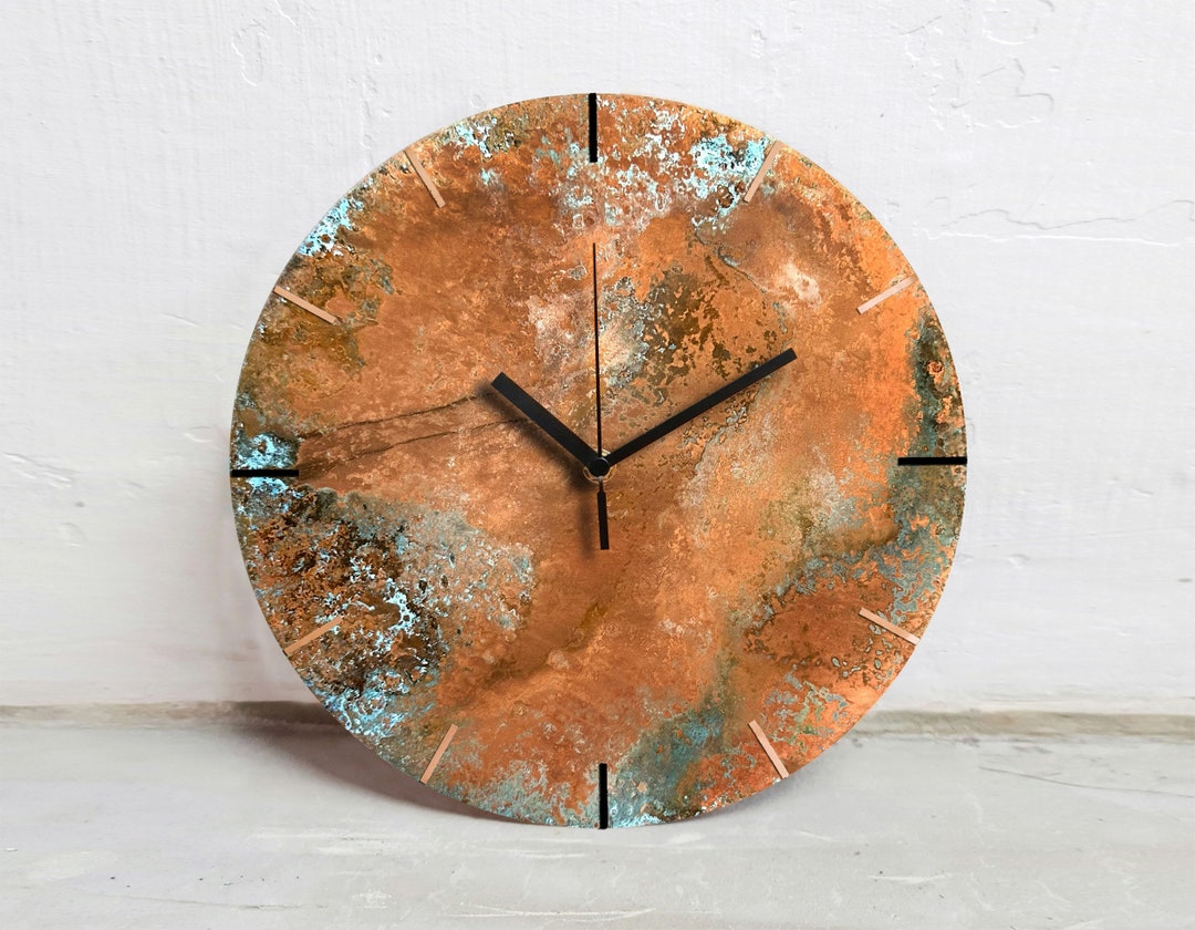 Wall Clock Round, Copper Clock, Artistic Wall Clock, Industrial Clock ...