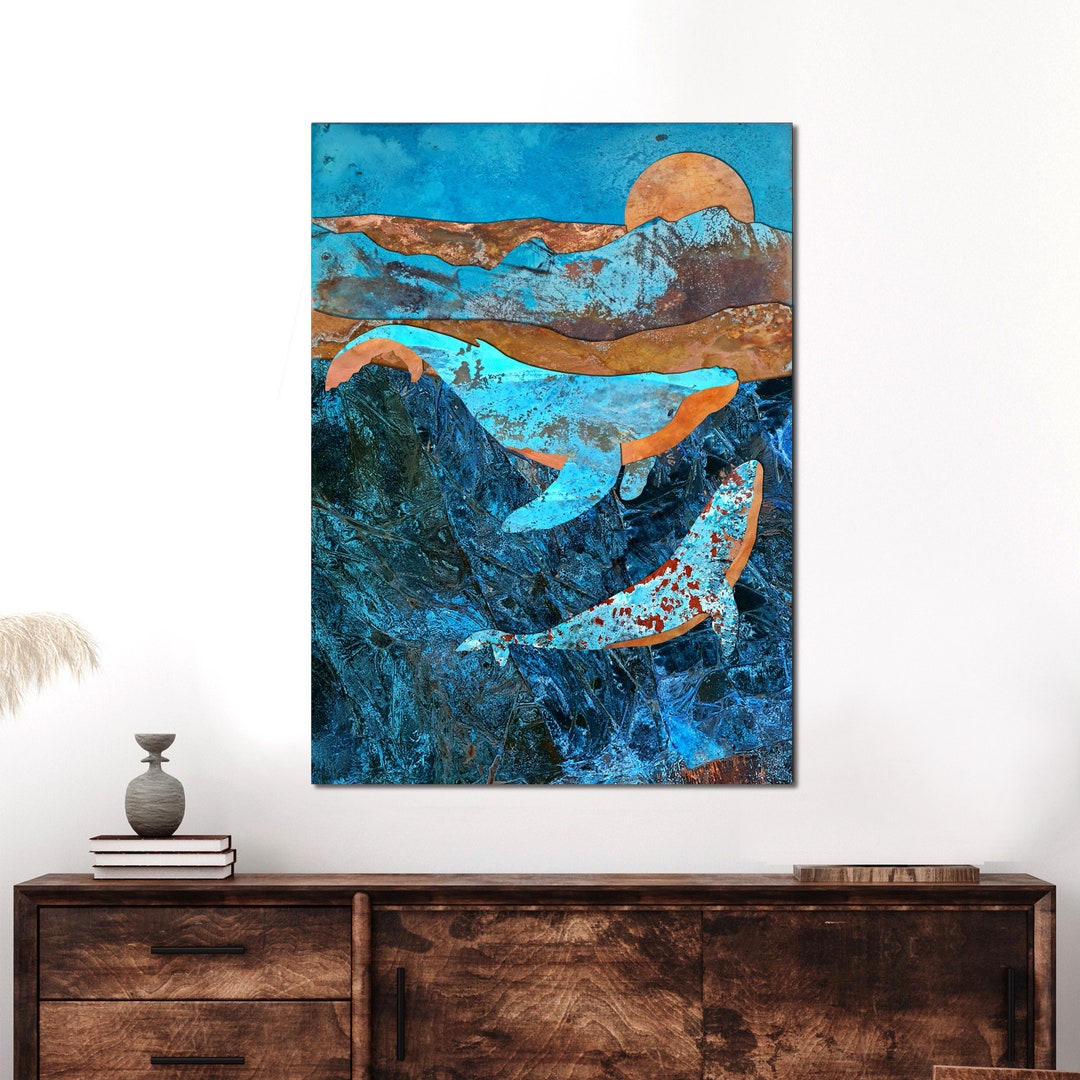Whales Wall Art. Wall Poster Copper. Whale Decoration. Sea Wall Art ...