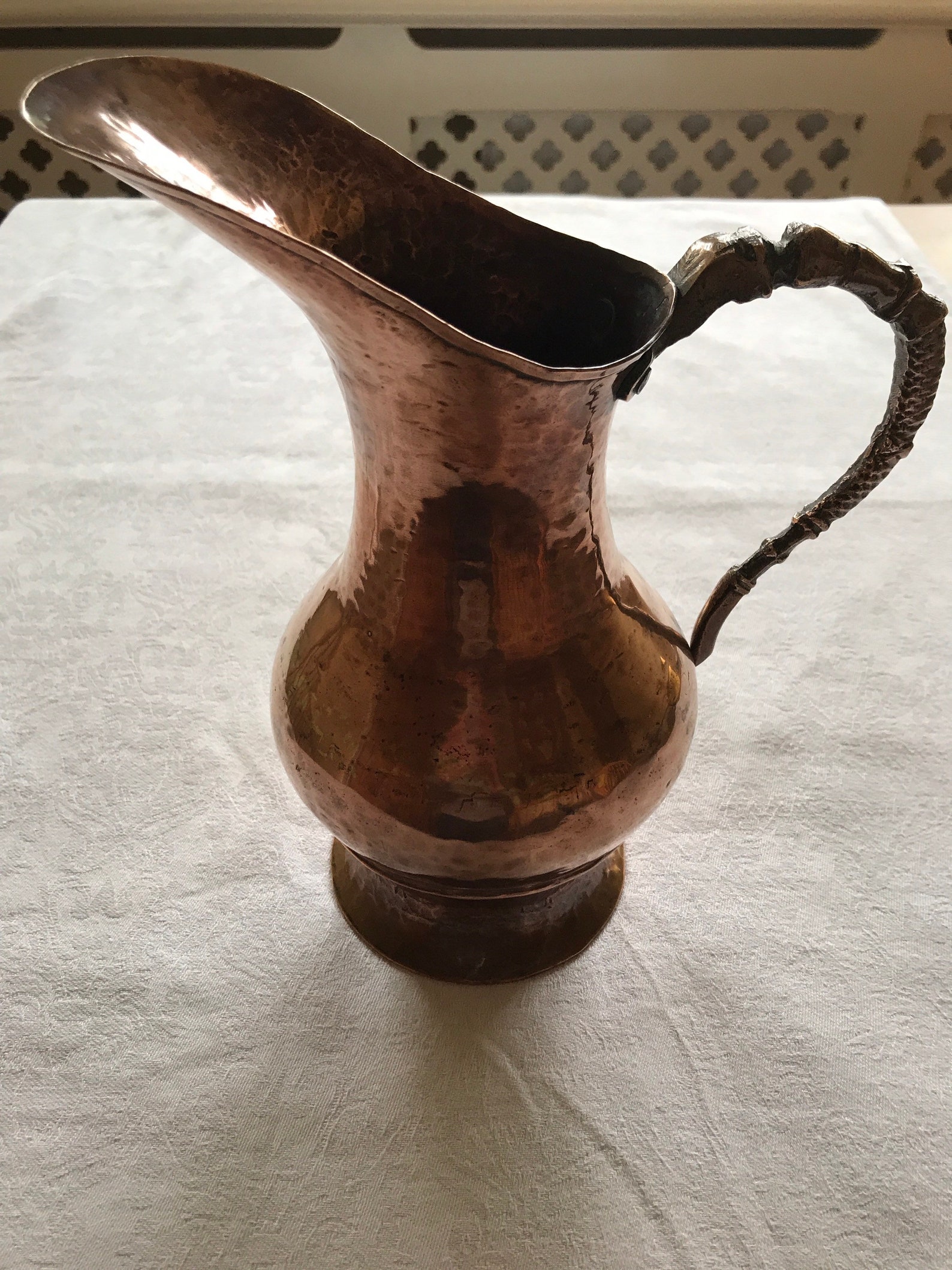 ANTIQUE COPPER PITCHER Rare Shaped Handmade Copper Pitcher With Ornate ...