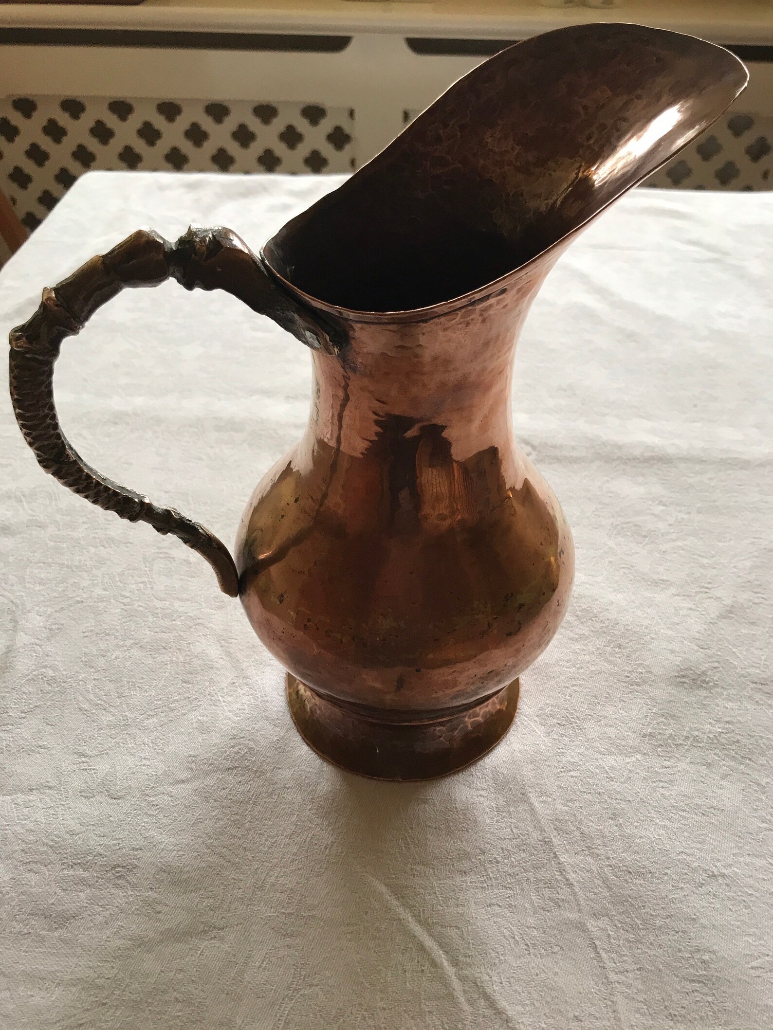 ANTIQUE COPPER PITCHER Rare Shaped Handmade Copper Pitcher With Ornate ...