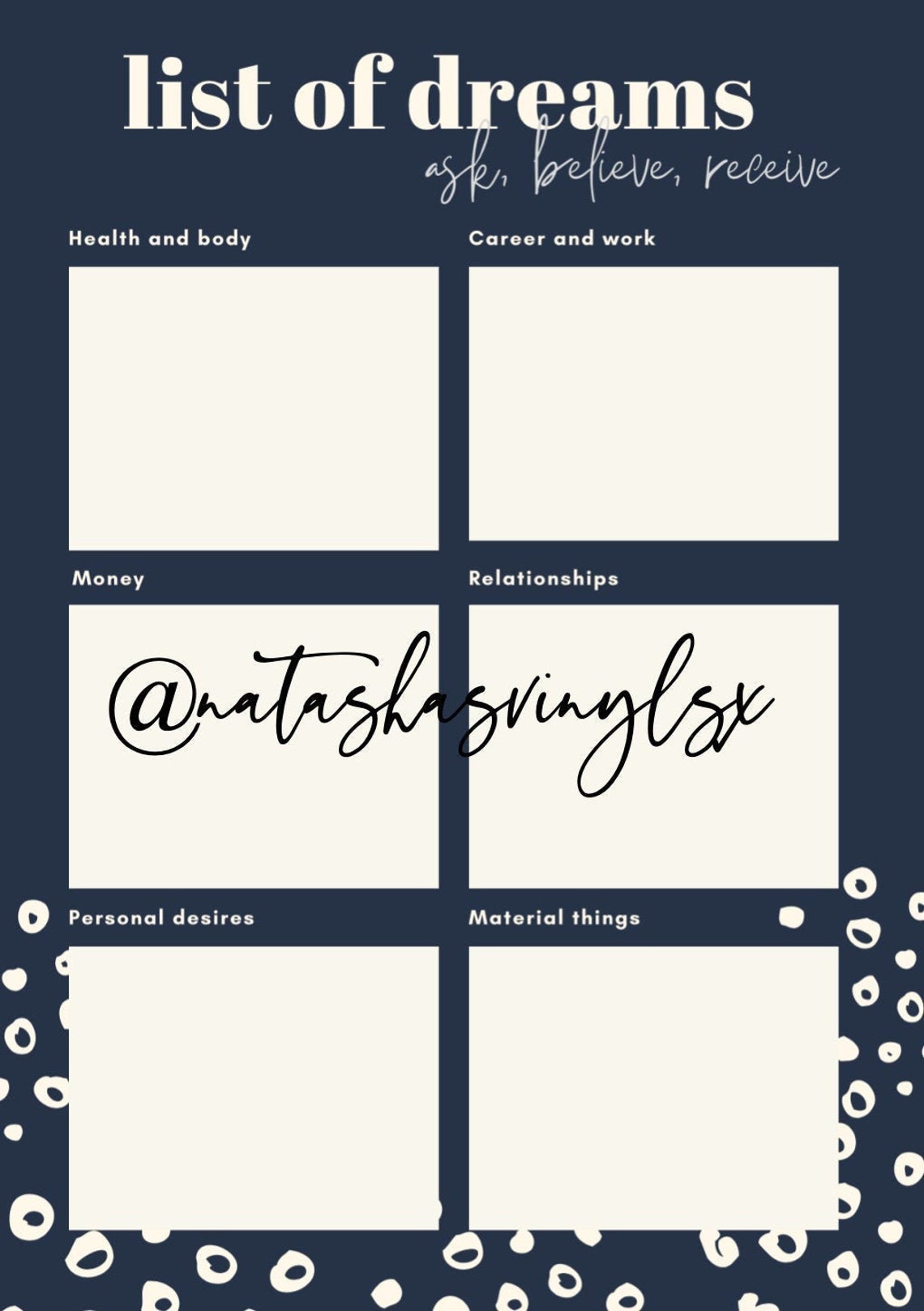 DIGITAL PRINT List of Dreams manifestation goals template | Etsy