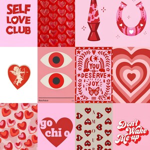 100 PCS Red and Pink Danish Wall Collage Kit Pink Preppy Poster Collage ...