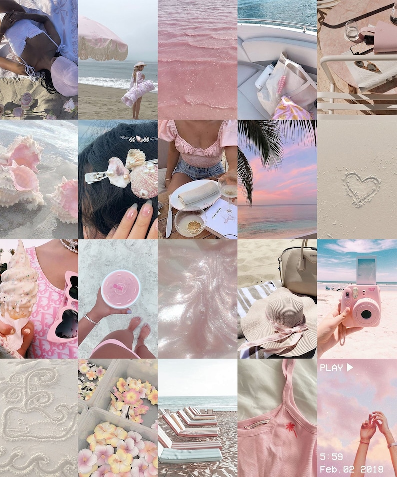 80 PCS Summer Aesthetic Wall Collage Kit Soft Pink Beach - Etsy Australia