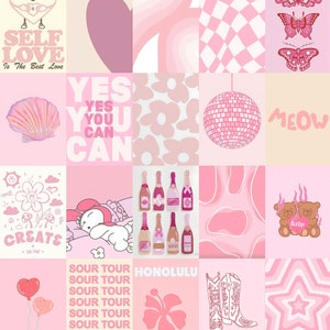 100 PCS Pink Danish Poster Prints Danish Aesthetic Wall Photo Collage ...
