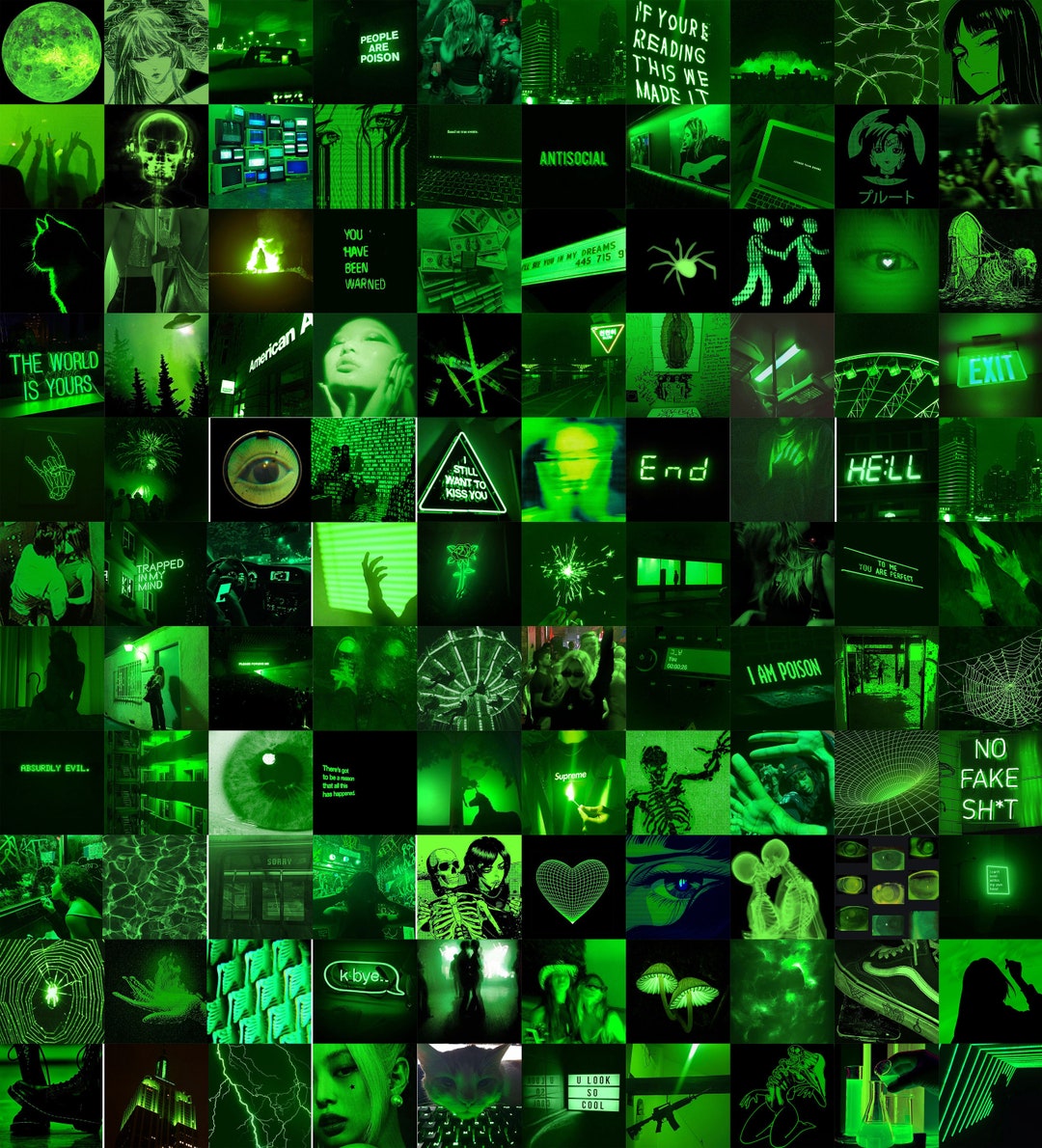 110 PCS Neon Green Wall Collage Kit Greenglow Aesthetic Photo Collage ...
