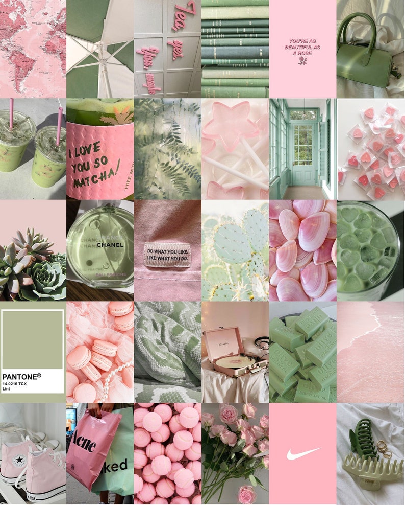108 PCS Sage Pink Wall Collage Kit Matcha Pink Aesthetic - Etsy Hong Kong
