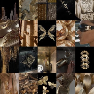 80 PCS Gold Boujee Wall Photo Collage Golden Wall Collage Boujee Dark ...