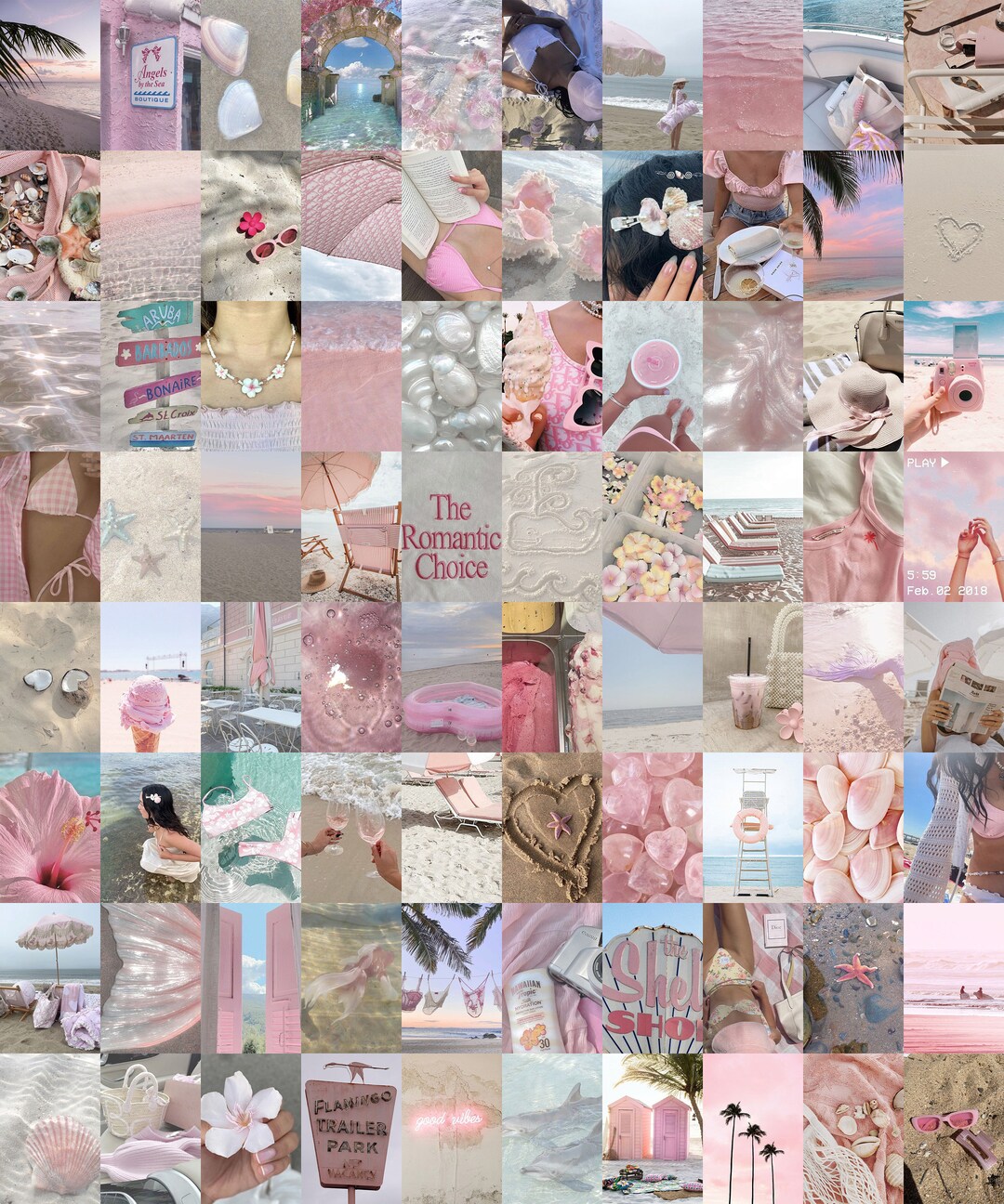 80 PCS Summer Aesthetic Wall Collage Kit Soft Pink Beach Wall Collage ...