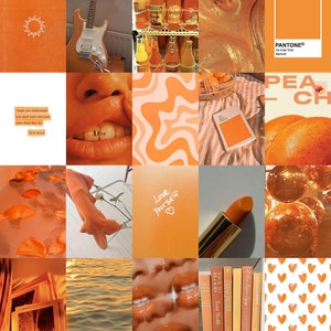 100 PCS Orange Aesthetic Wall Collage Prints Orange Wall Decor Rust ...