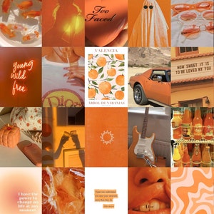 100 PCS Orange Aesthetic Wall Collage Prints Orange Wall Decor Rust ...