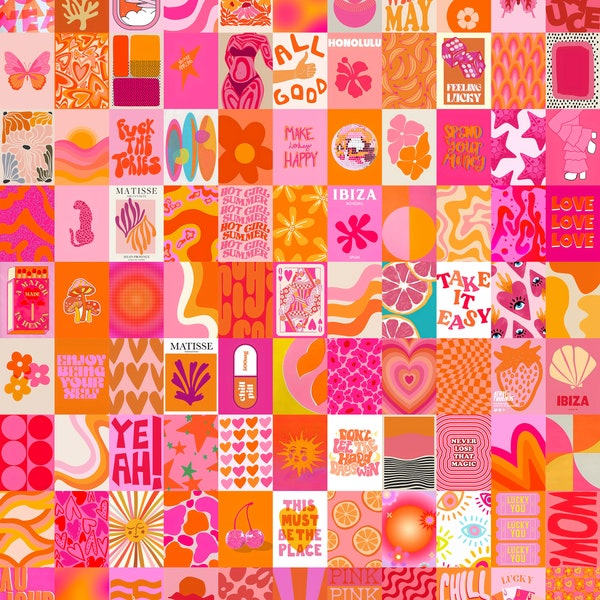 Pink and Orange Collage Prints - Etsy