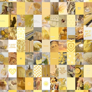 100 PCS Yellow Aesthetic Wall Collage Kit Pastel Yellow Photo Collage ...