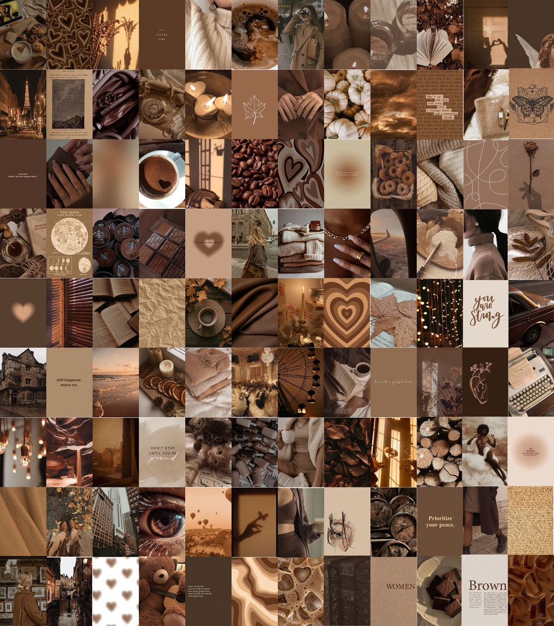 108 PCS Brown Aesthetic Wall Collage Kit Dark Neutral Photo Collage ...