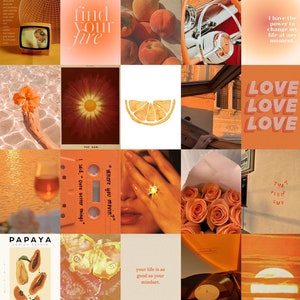 100 PCS Orange Aesthetic Wall Collage Prints Orange Wall Decor Rust ...