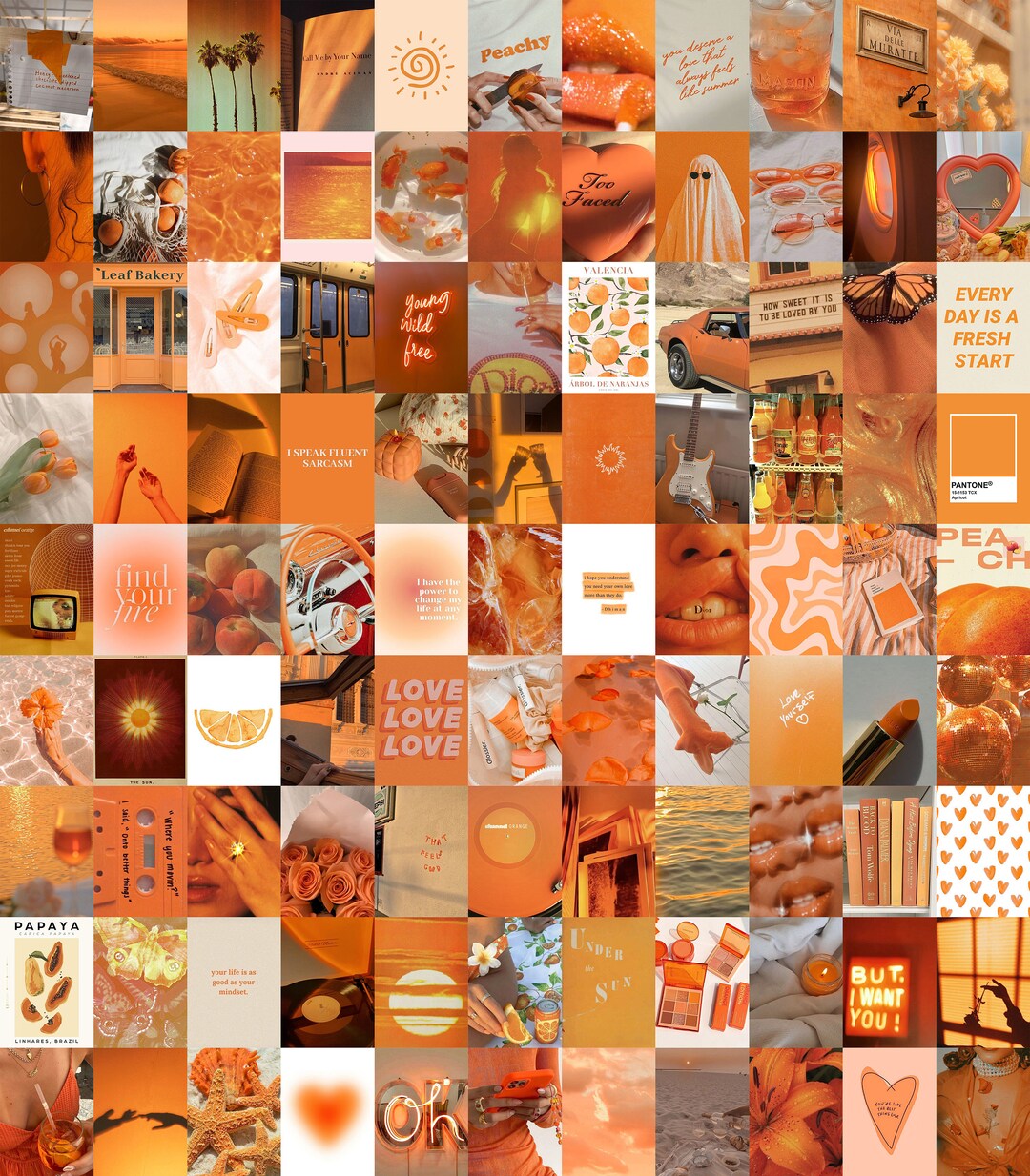 100 PCS Orange Aesthetic Wall Collage Prints Orange Wall Decor Rust ...