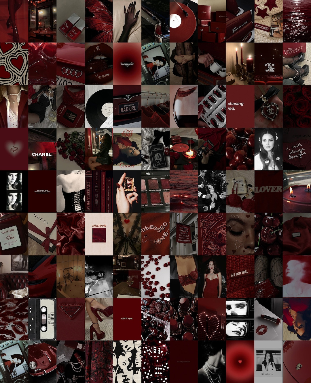 100 PCS Cherry Aesthetic Wall Collage Kit Dark Red Photo Collage Lana ...