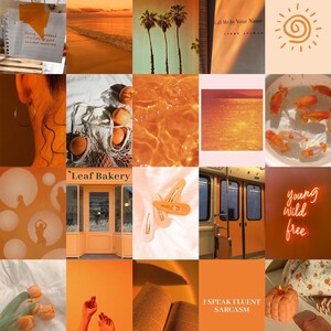 100 PCS Orange Aesthetic Wall Collage Prints Orange Wall Decor Rust ...