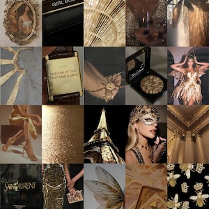 80 PCS Gold Boujee Wall Photo Collage Golden Wall Collage Boujee Dark ...