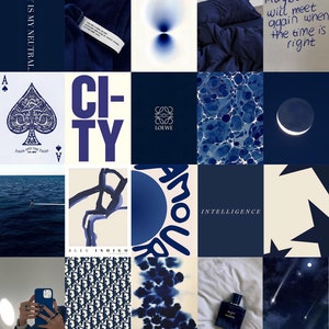 100 PCS Navy Blue Wall Photo Collage Blue Aesthetic Print Collage Blue ...