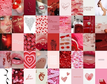 Paper Art & Collectibles Pink & red collage print Abstract collage ...