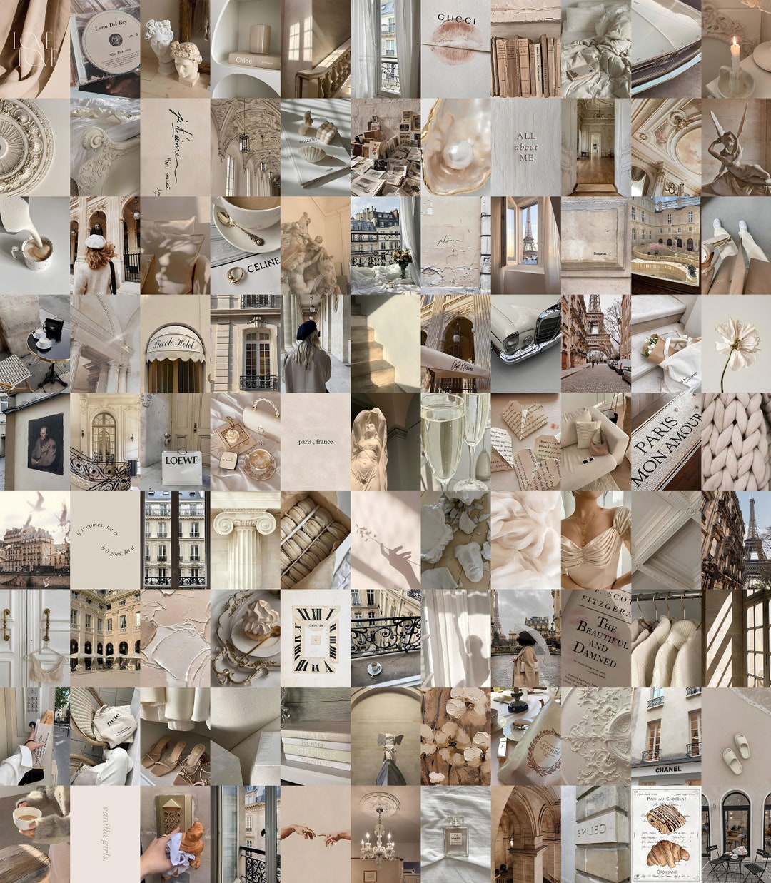 100 PCS Parisian Wall Photo Collage Beige Wall Collage Kit Neutral Photo Collage Print Parisian ...
