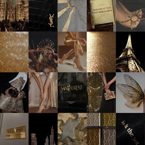 80 PCS Gold Boujee Wall Photo Collage Golden Wall Collage Boujee Dark ...