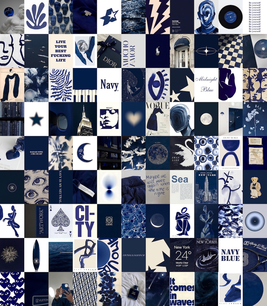 100 PCS Navy Blue Wall Photo Collage Blue Aesthetic Print Collage Blue ...